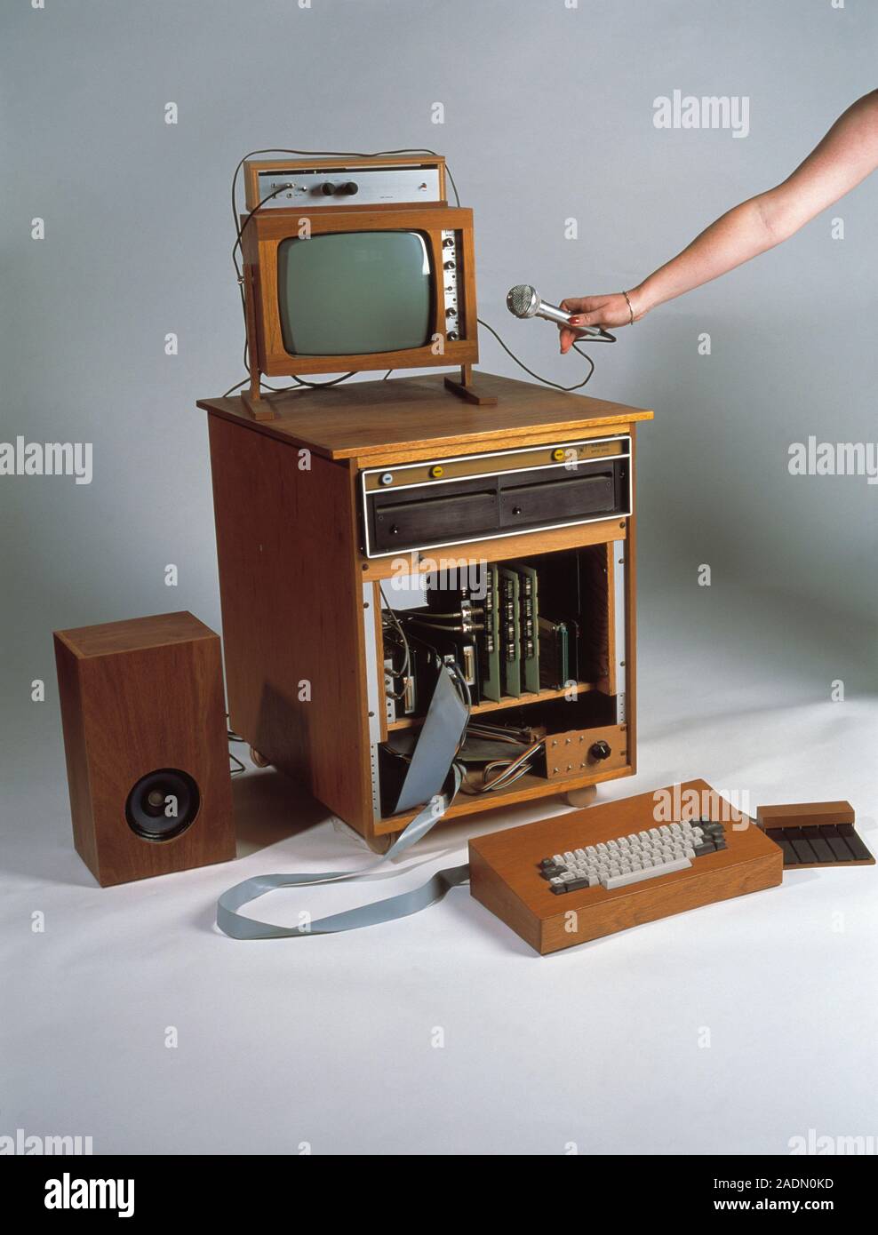 Home-made 8080 computer, and a microphone being held, on display at the ...