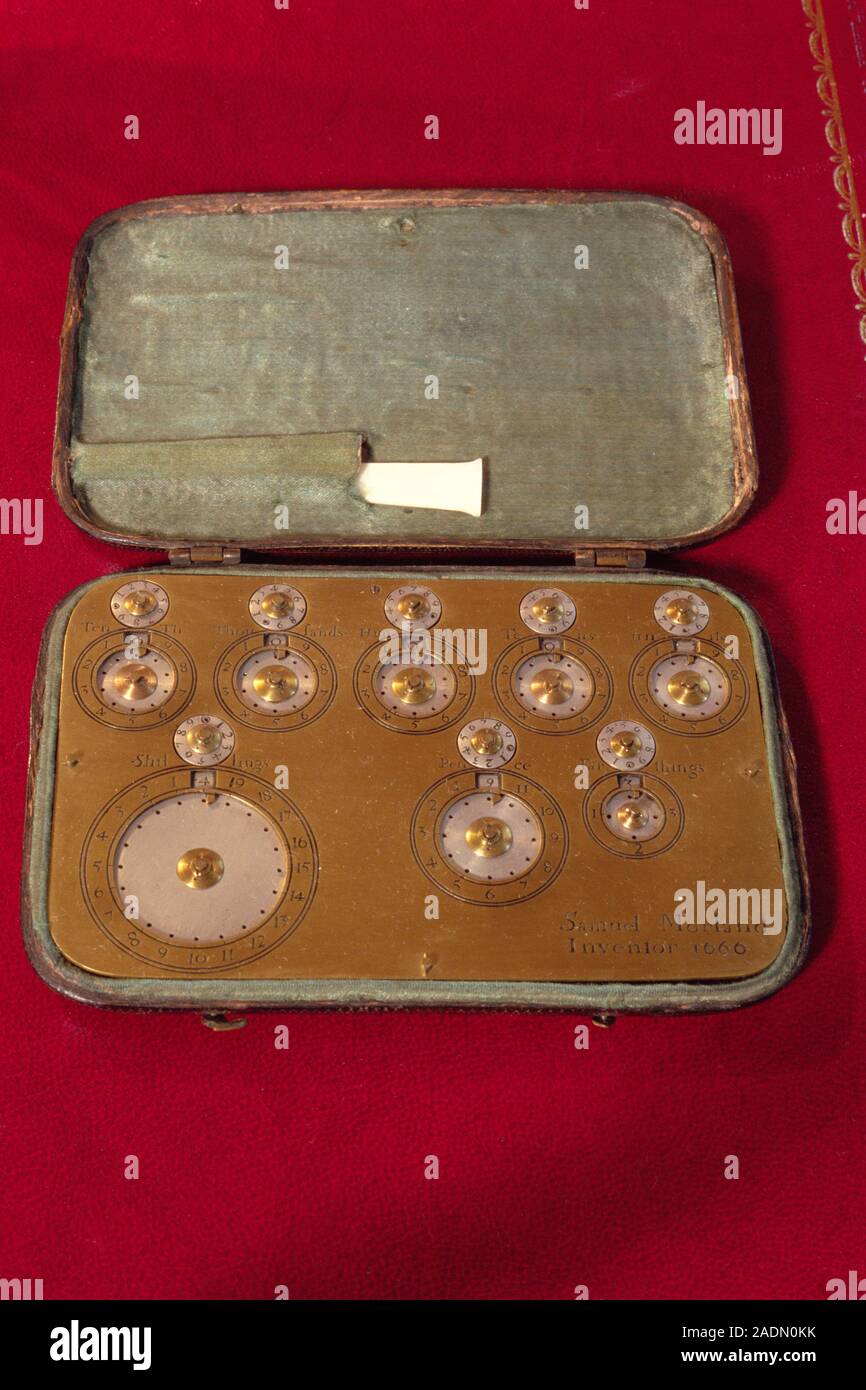 Adding machine. Historical device designed by Samuel Morland (1625-1695 ...