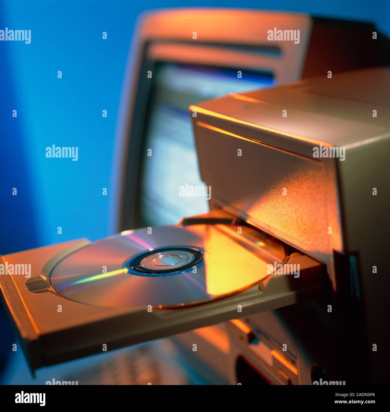 Compact disc drive. View of a compact disc (CD) drive of a personal ...