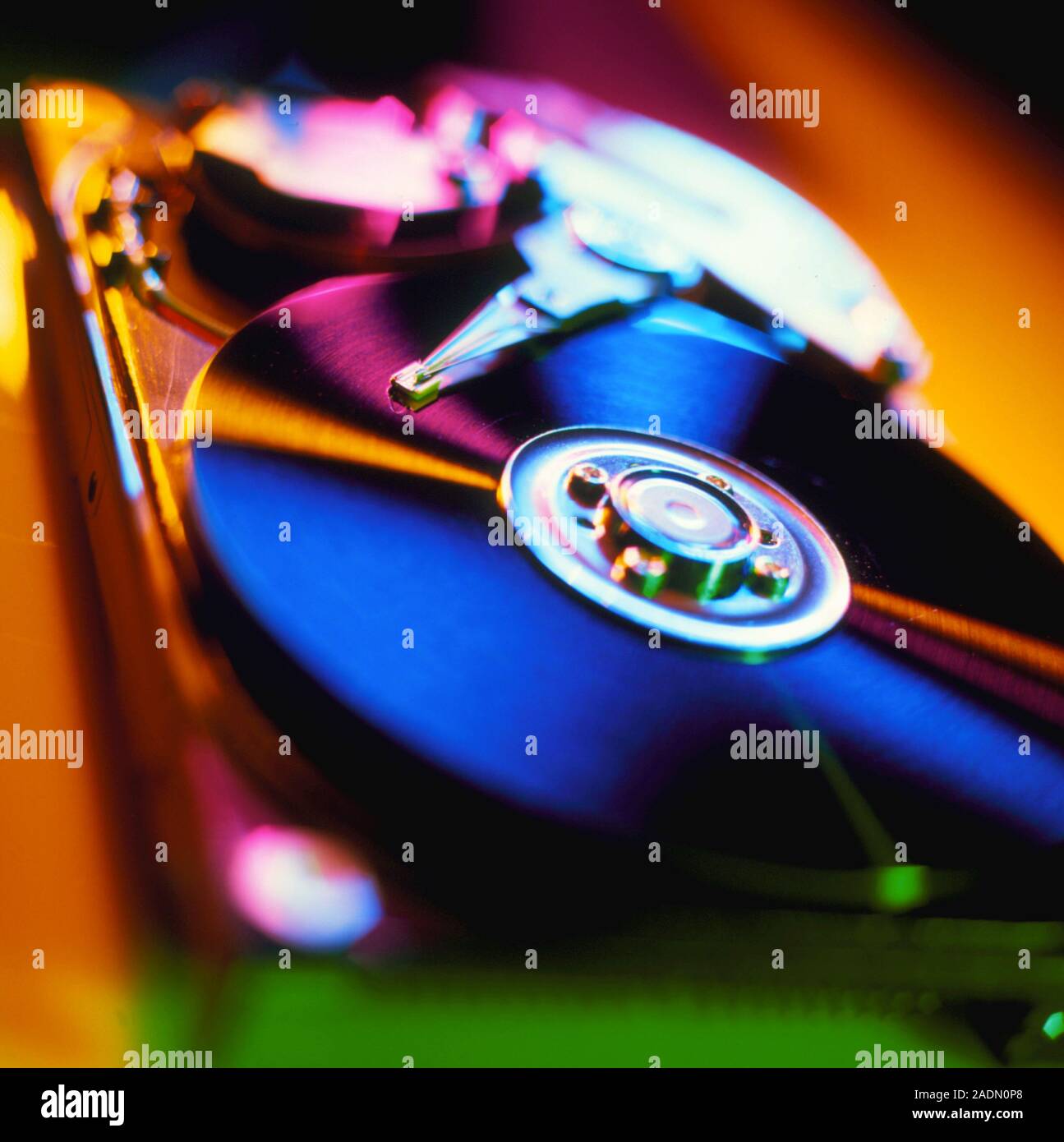 Hard disk. View of a computer hard disk memory mechanism. This consists ...