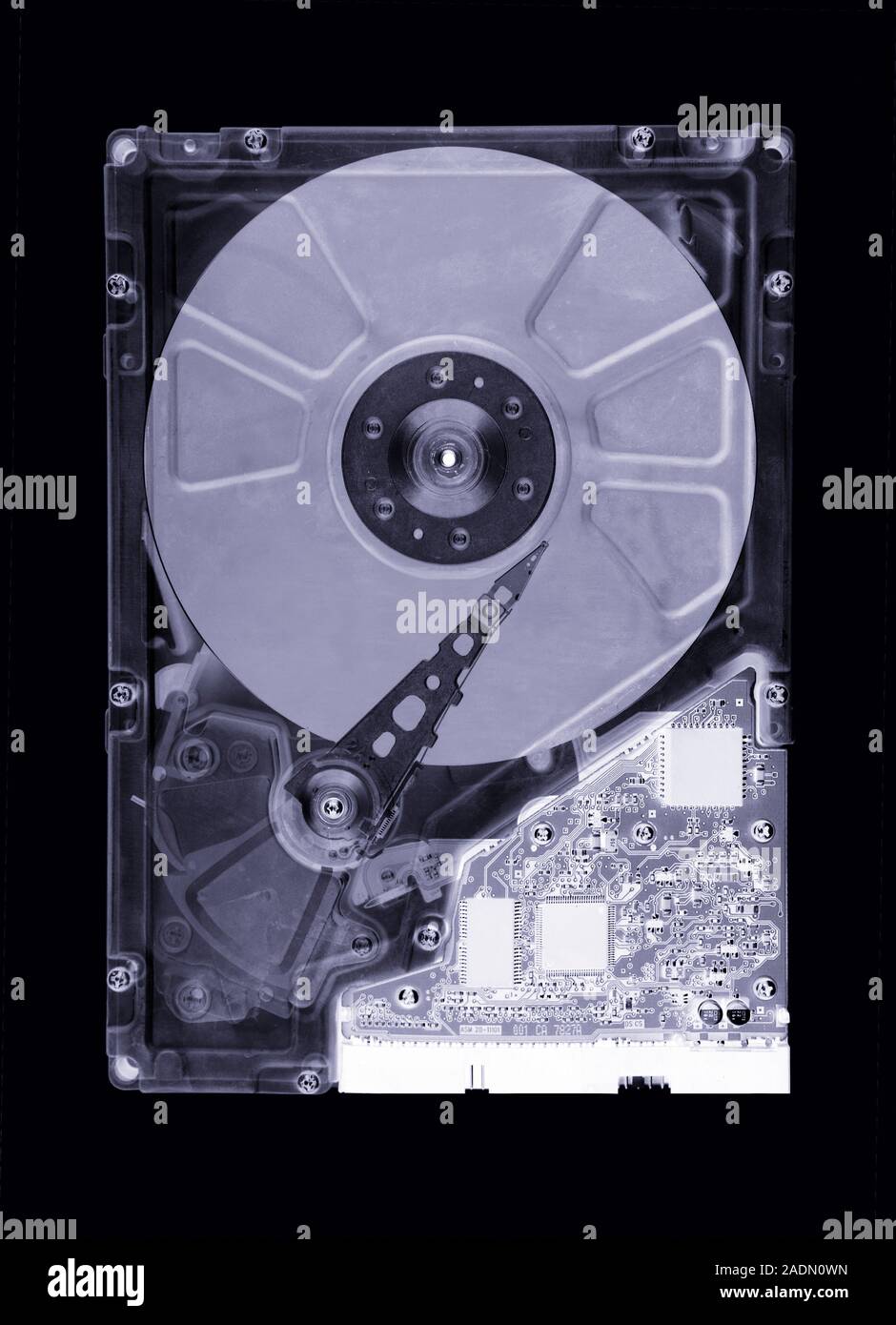 Hard disk. Simulated X-ray of a hard disk memory mechanism from a ...