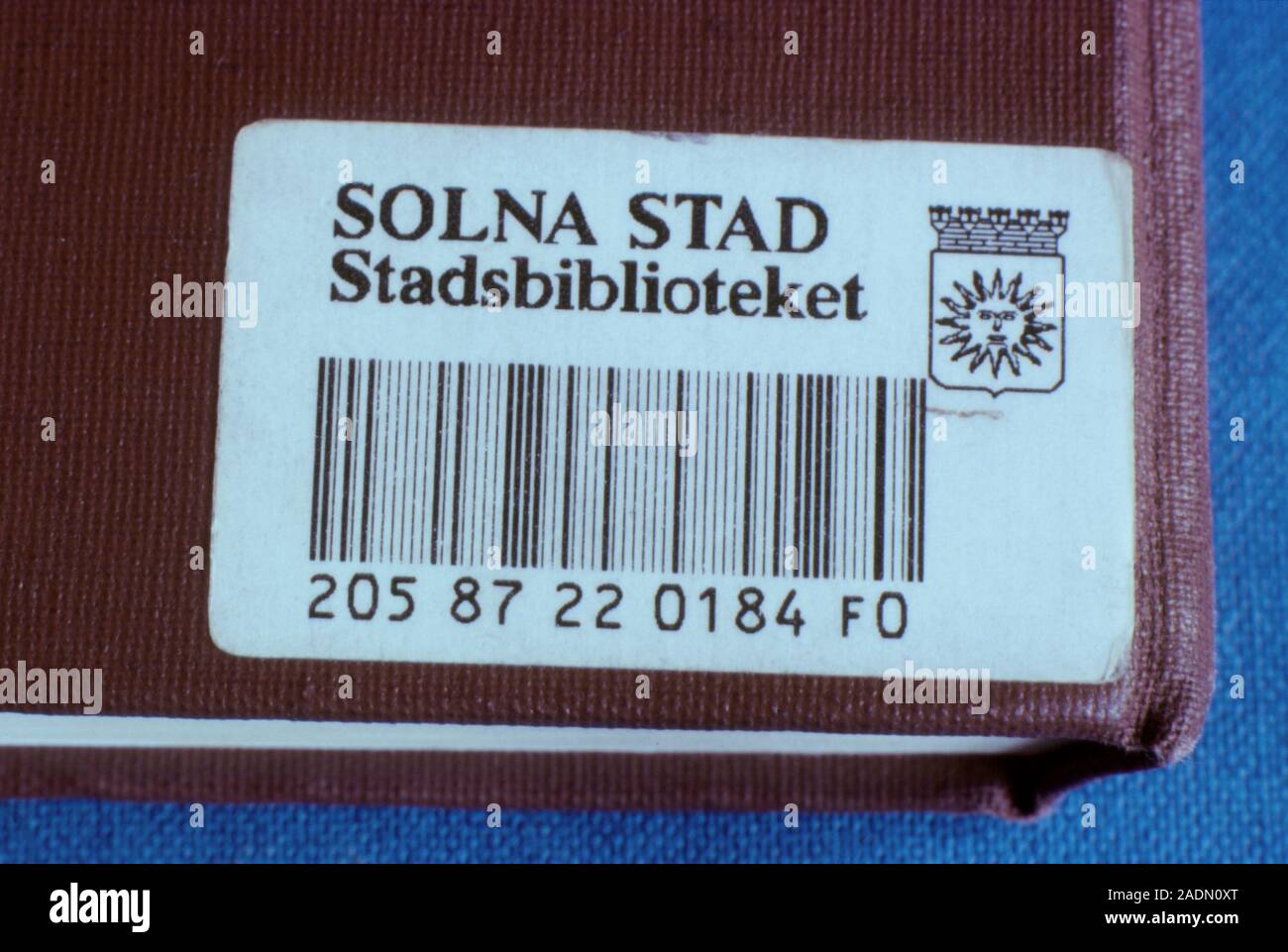 Bar code. Bar code label on a library book. The bar code contains ...