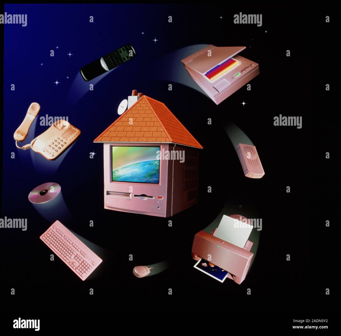 Home computer & peripherals. Artwork showing a collage of computer ...