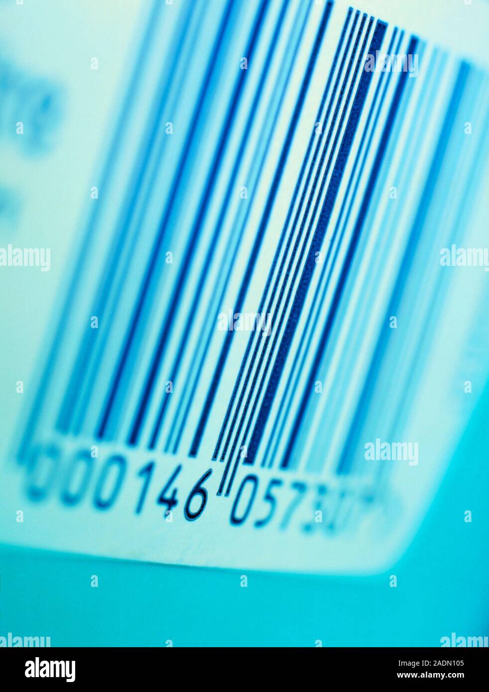 Bar code. View of a bar code label. Bar codes are used to label ...