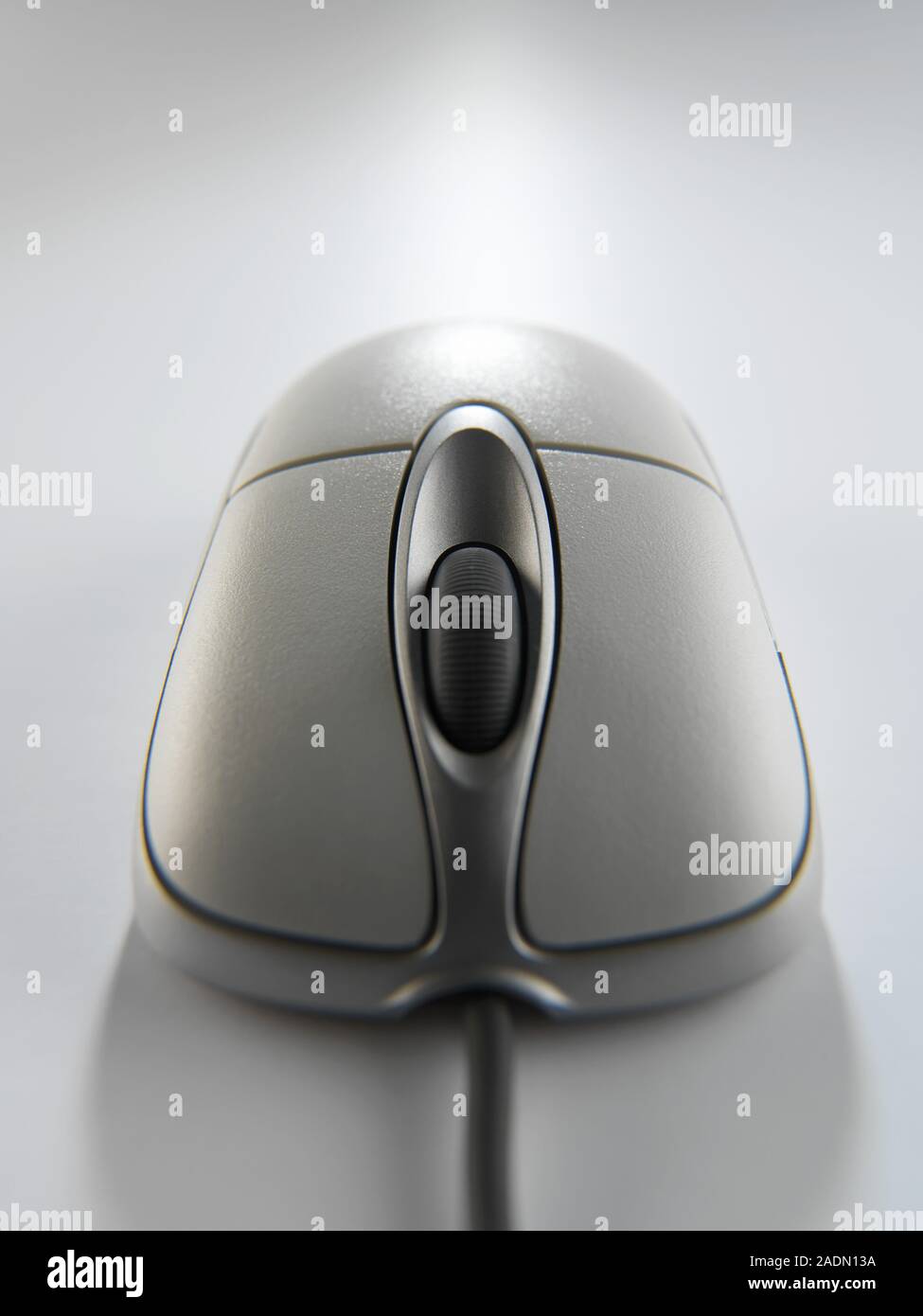 Computer mouse with a scroll wheel. Sensors on the inside of the mouse ...