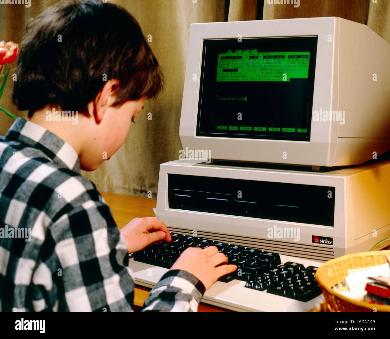 Young student using 'Wordstar' programme (word processing facility), on ...