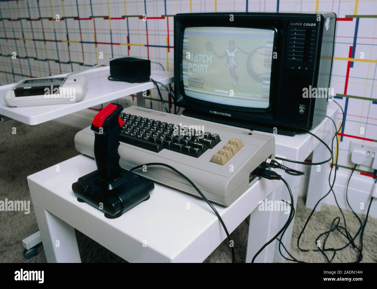 Commodore micro computer (home computer) with video game running on the ...