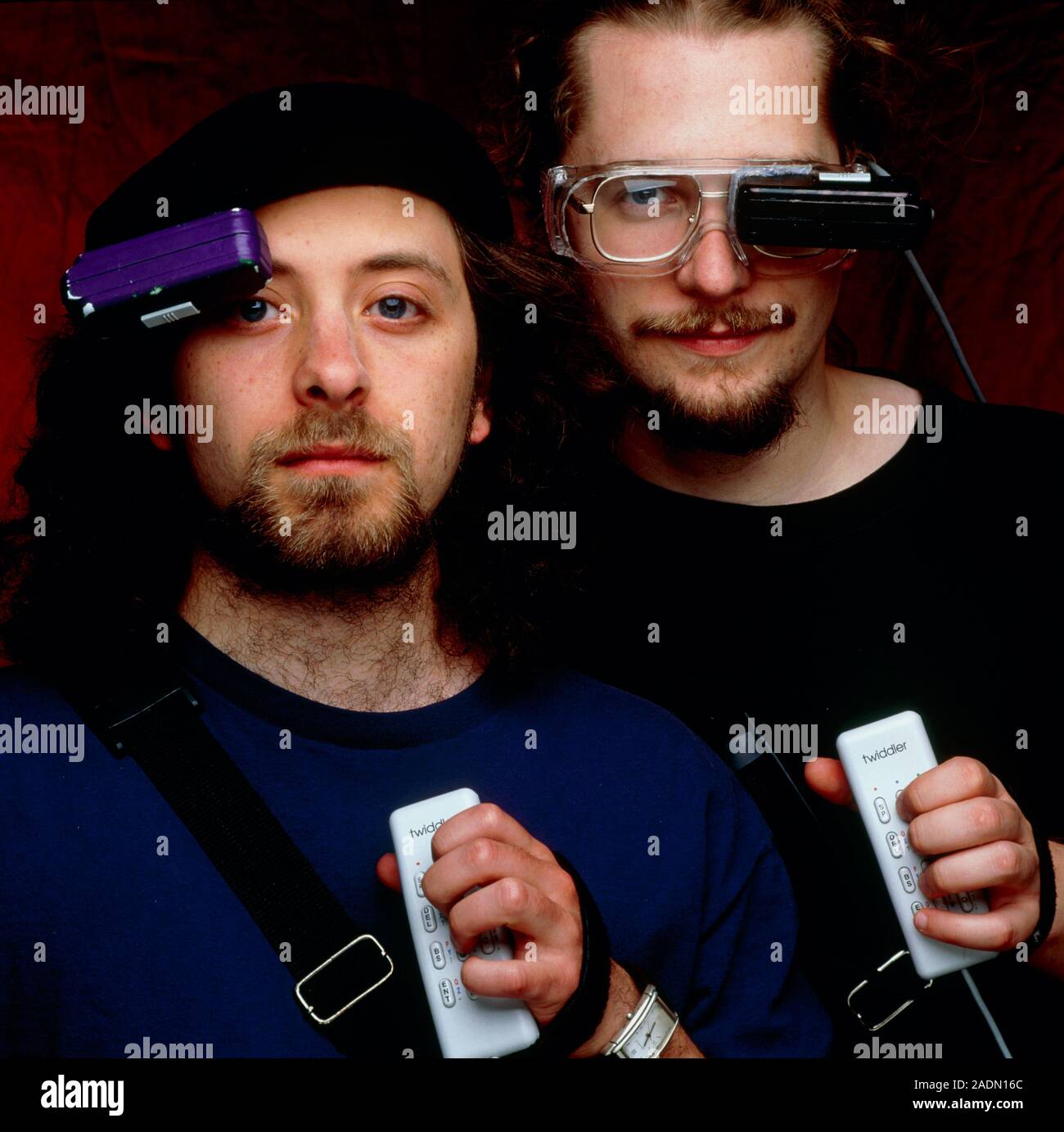 Wearable computing. Researchers Bradley Rhodes (left) and Thad Starner ...