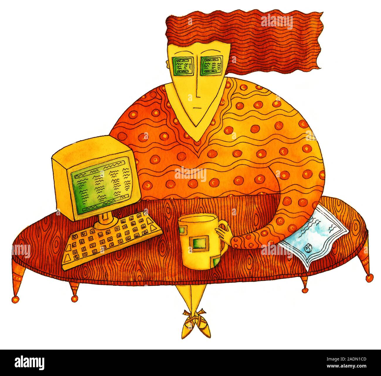 Computer eye strain. Conceptual artwork of a woman with square eyes ...