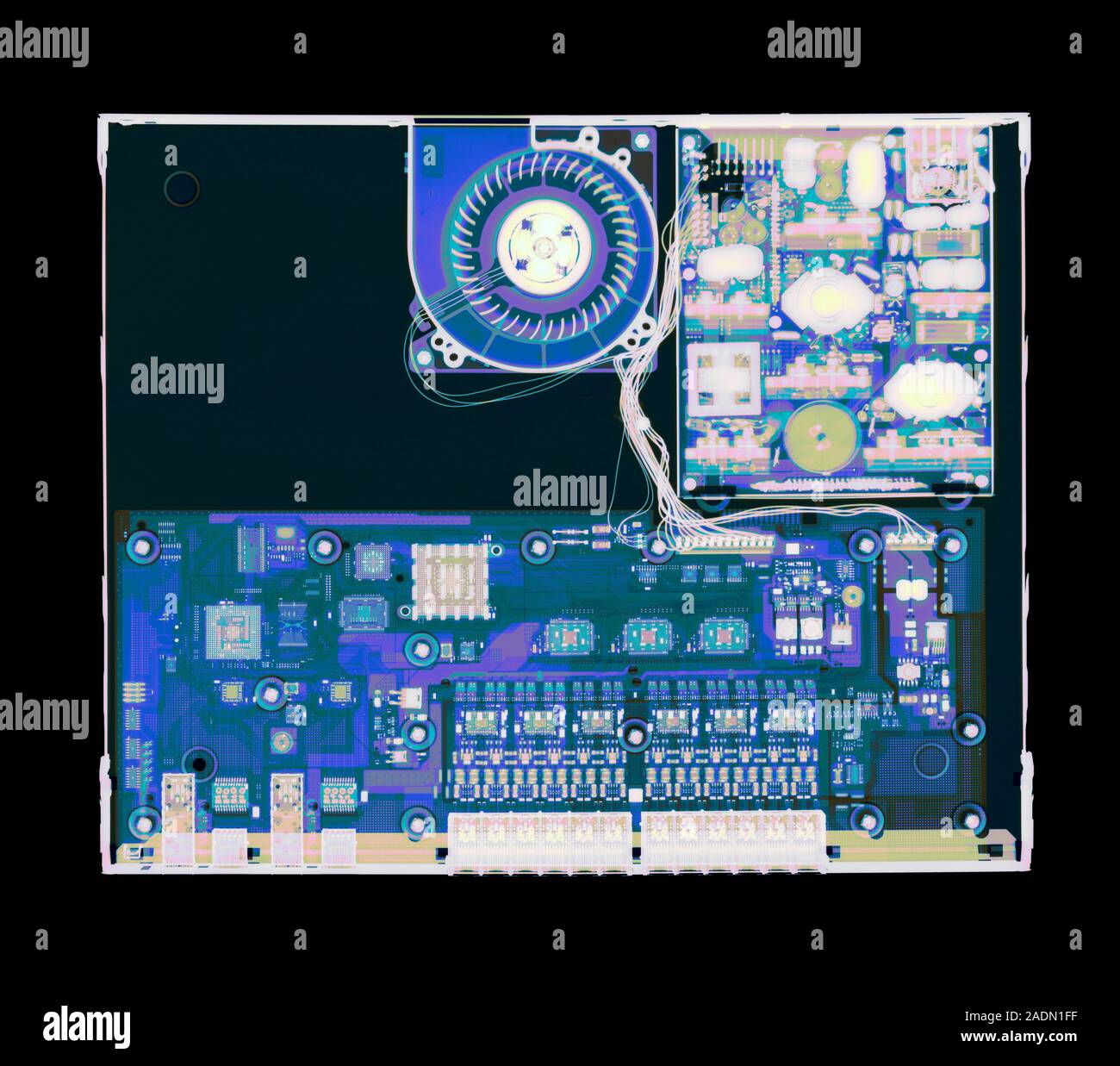 Desktop computer. Coloured X-ray of a desktop computer hard drive Stock ...