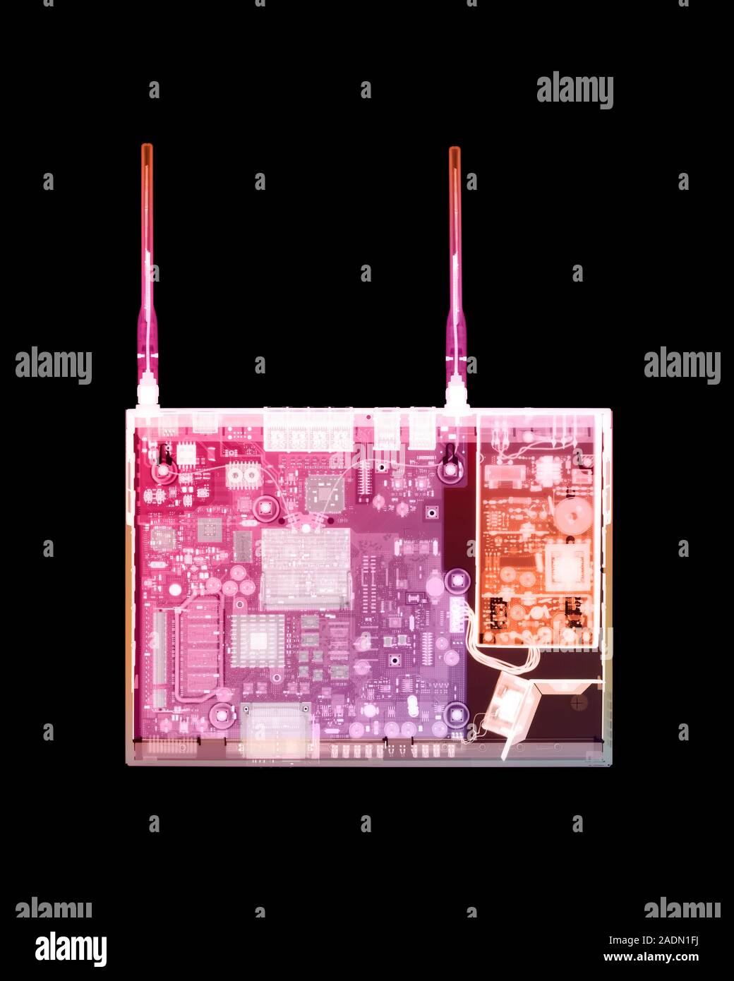 Desktop computer. Coloured X-ray of a desktop computer hard drive Stock ...