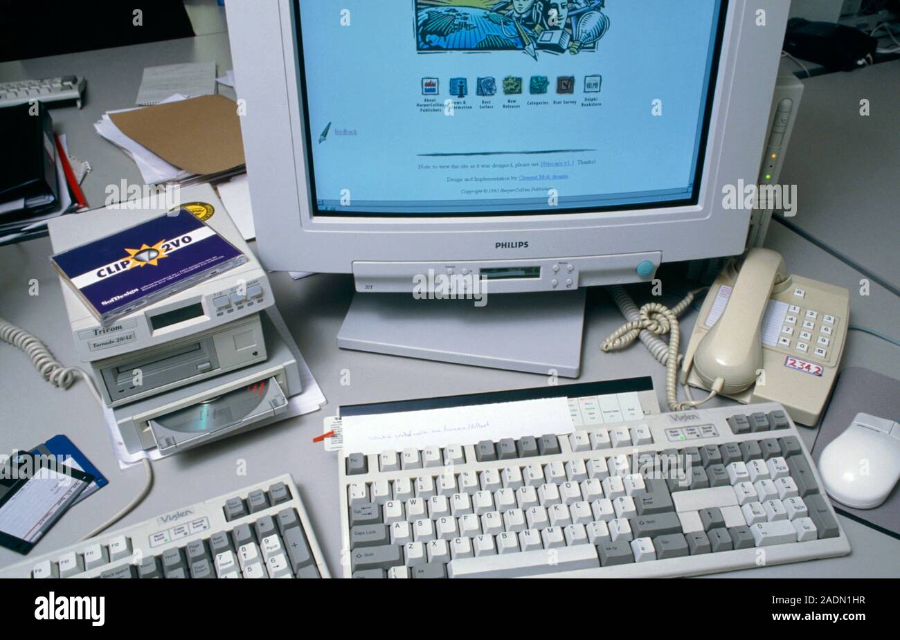 Computer and peripherals. A personal computer with peripherals on an ...
