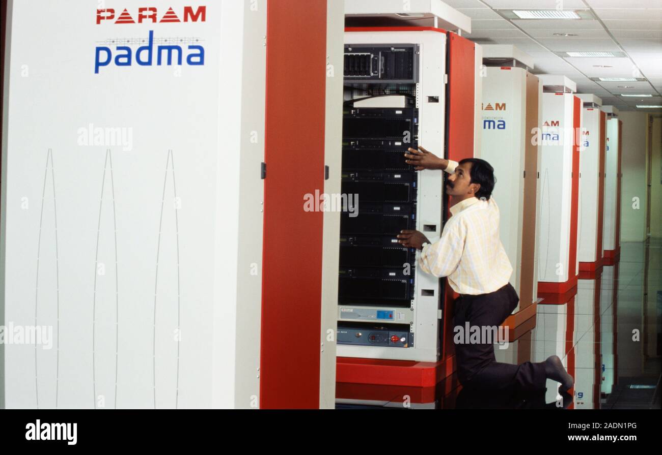 Param Padma supercomputer. Technician working on the Param Padma ...