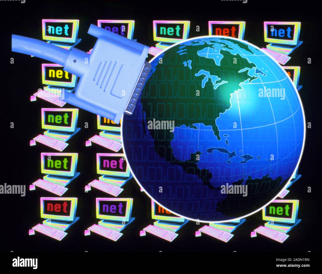 Internet. Computer artwork of a network of computers with a flex ...