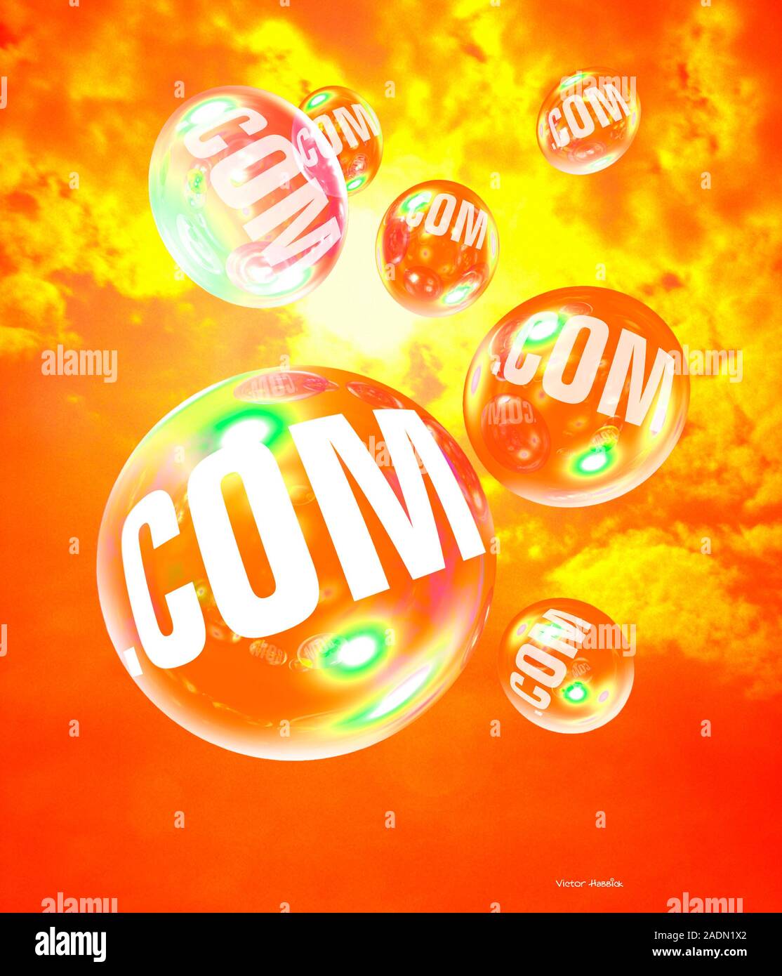 Dot com bubbles. Conceptual computer artwork of bubbles representing ...