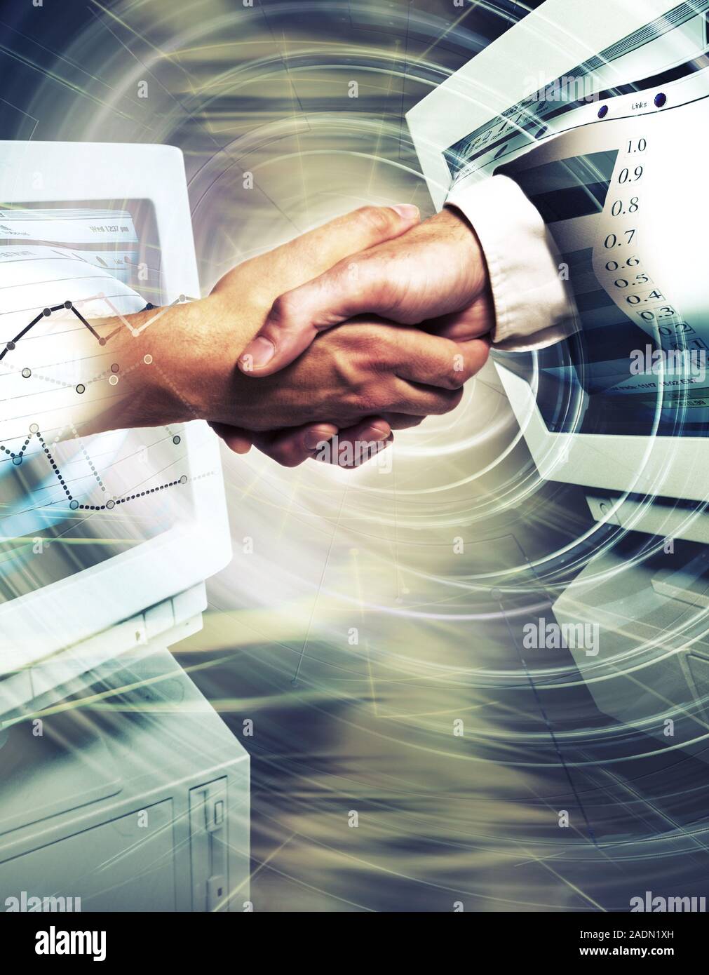 Internet communication. Conceptual computer artwork of a handshake ...