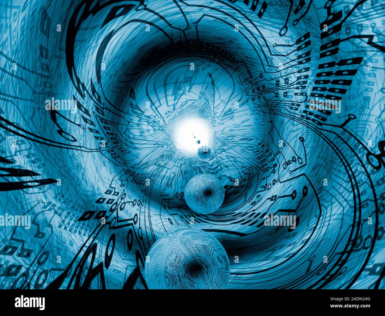 Quantum computing. Conceptual computer artwork of broadband internet ...