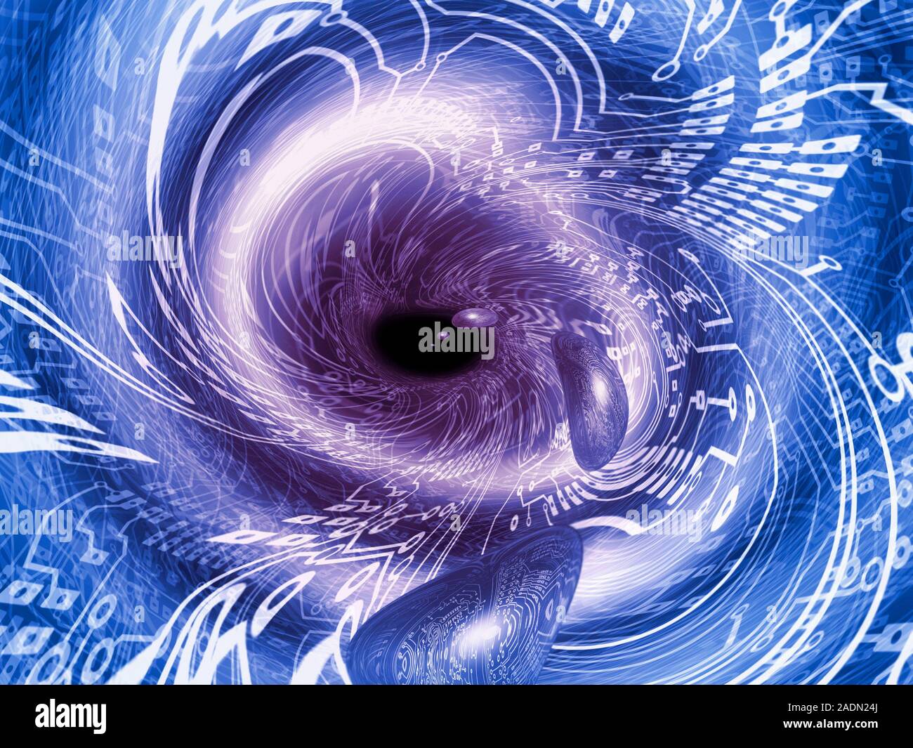 Quantum computing. Conceptual visual representation of data transfer in ...