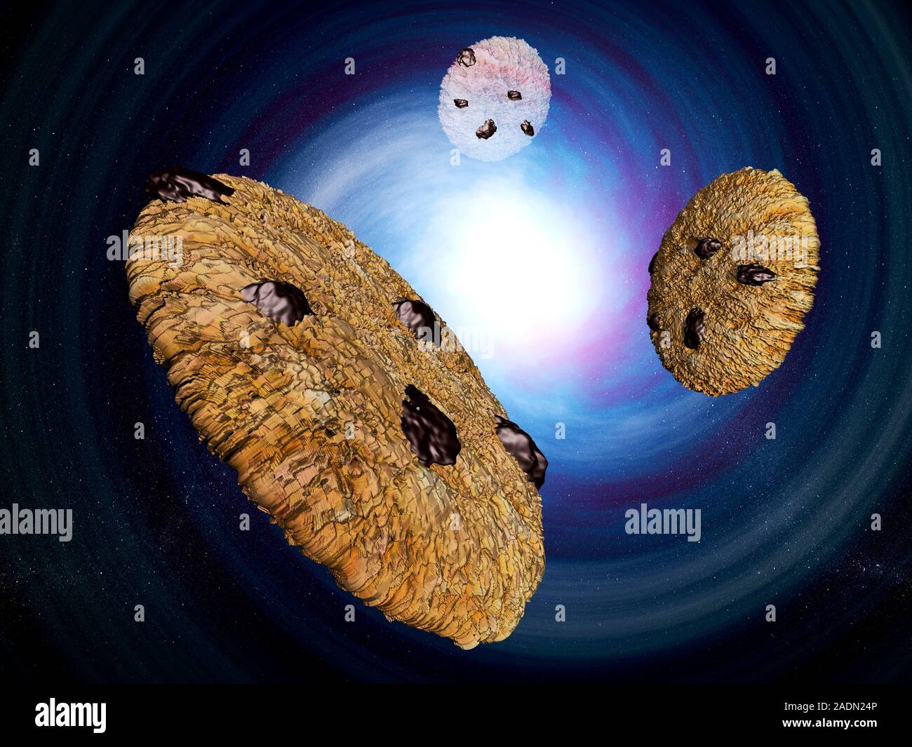 Internet cookies. Conceptual computer artwork of cookies flying through ...