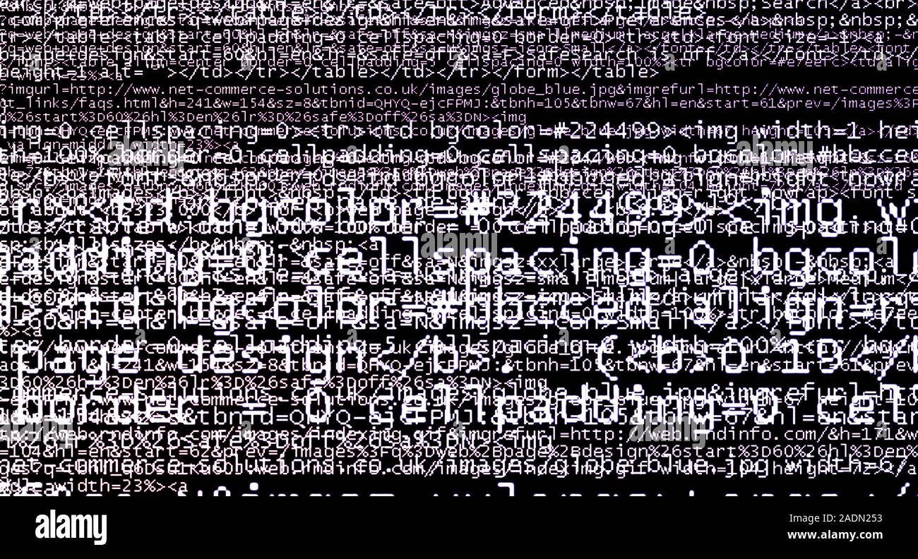 Internet computer code. Lines of Hypertext Markup Language (HTML), the ...
