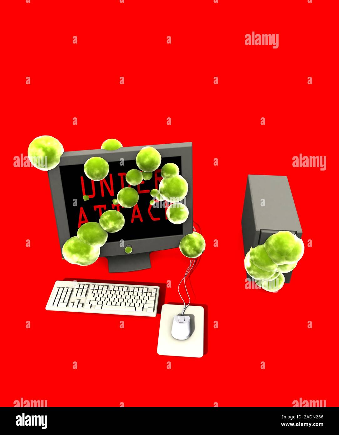 Computer virus attack. Conceptual computer artwork of a computer under ...