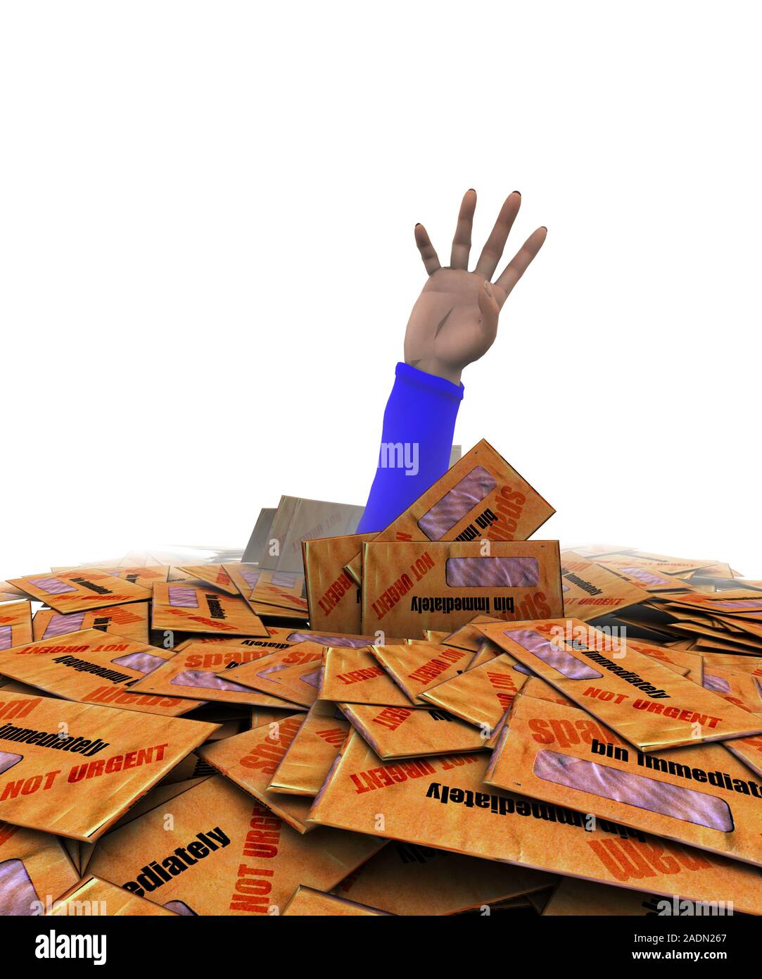 Spam junk mail. Computer artwork of a hand reaching out of a mountain ...