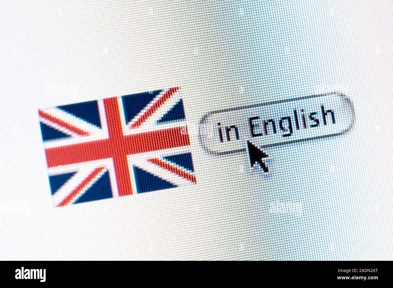 Language selection. Computer screen shot of a mouse cursor pointing to ...