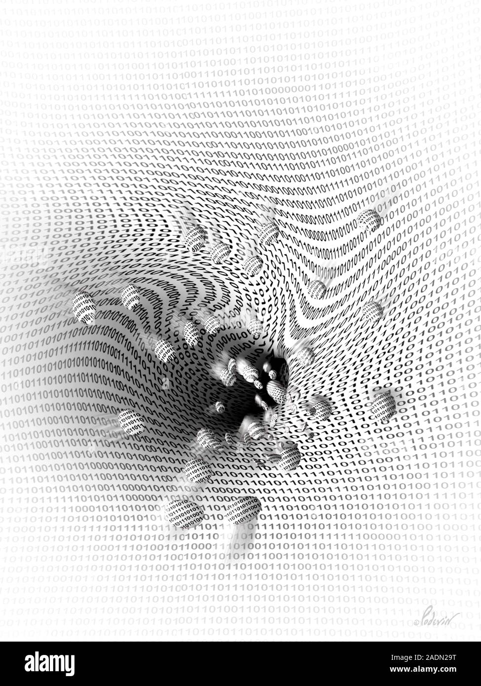 Computing. Conceptual computer artwork of computing, showing binary code (zeros and ones ...