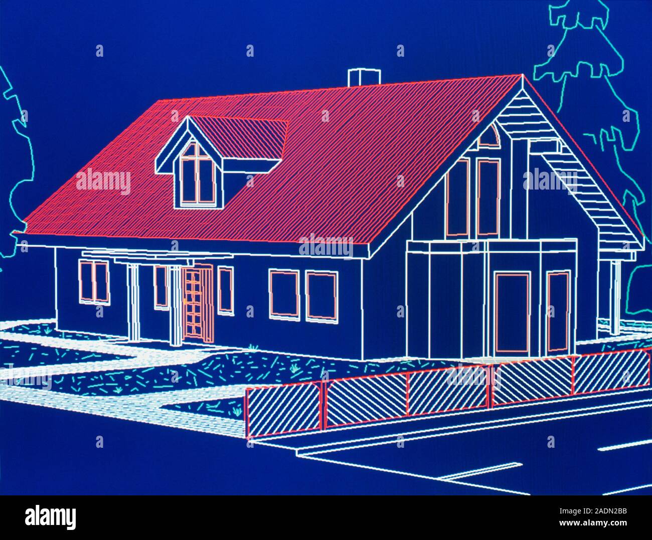 Computer-aided design (CAD). Computer display of a house designed using ...