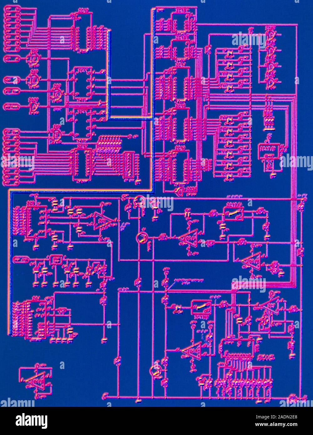 Electronic circuit. Computer graphic display showing an electronic ...