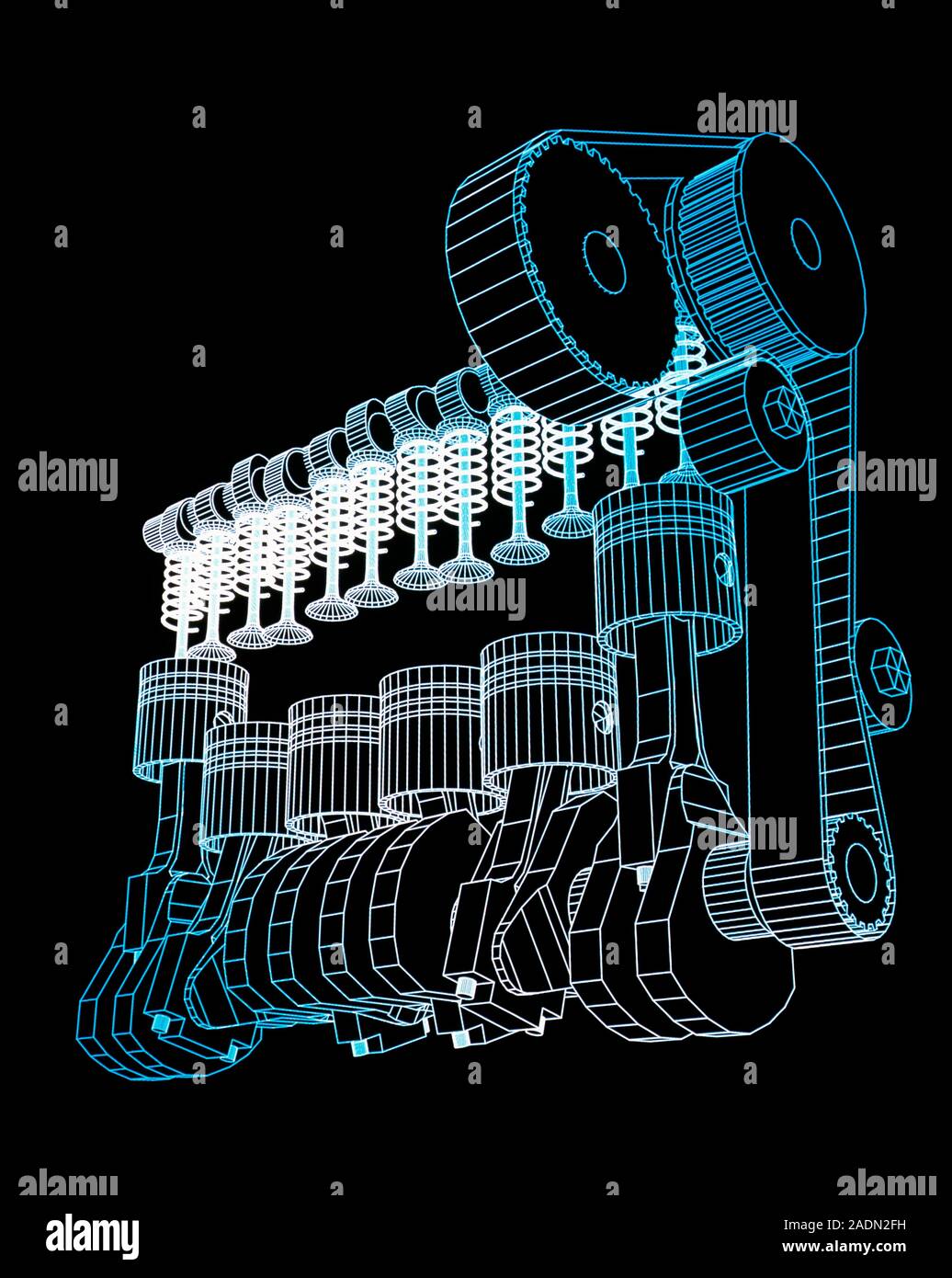 Car engine. Computer-aided design (CAD) of a car engine. The engine, an ...