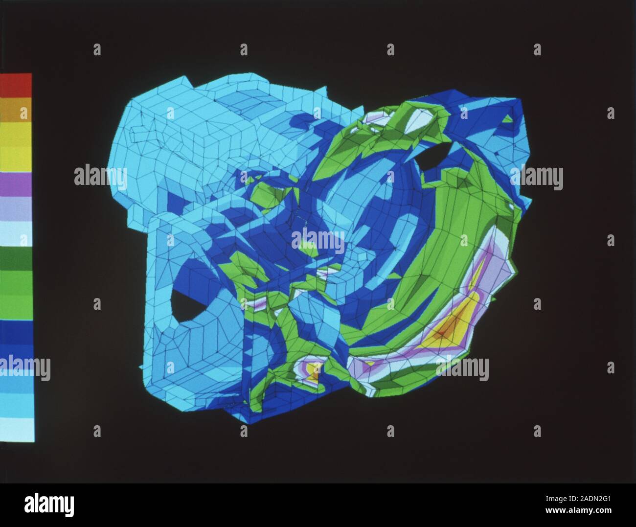 Car engine design. Computer-aided design (CAD) of a car engine on a ...