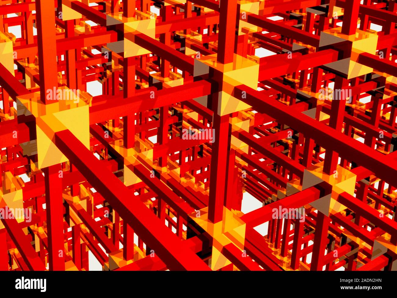 Network. Abstract computer artwork of a grid, showing squares connected ...