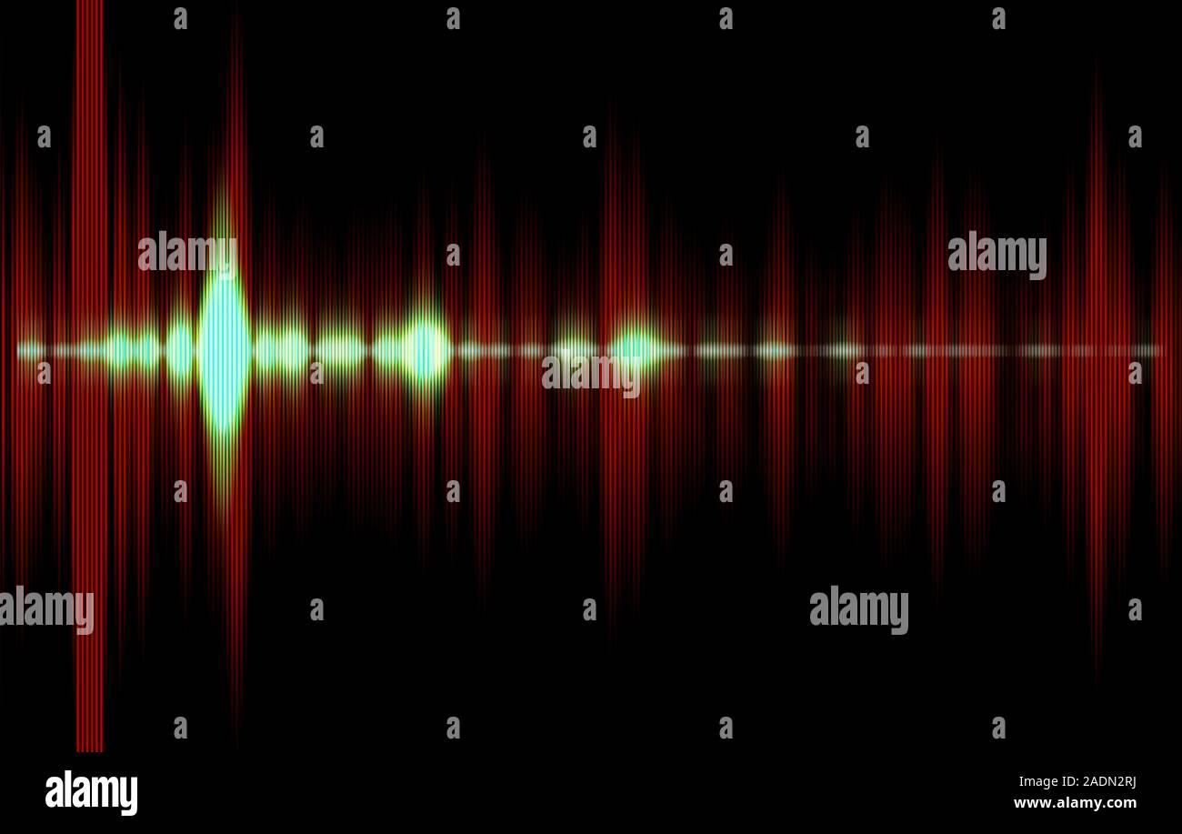 Voice recognition. Conceptual computer artwork of voice patterns (jagged waveforms ...