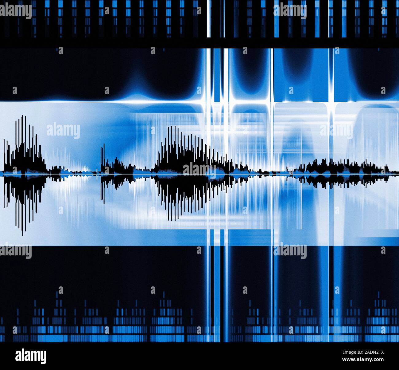 Voice recognition. Conceptual computer artwork of voice patterns (waveforms, black ...