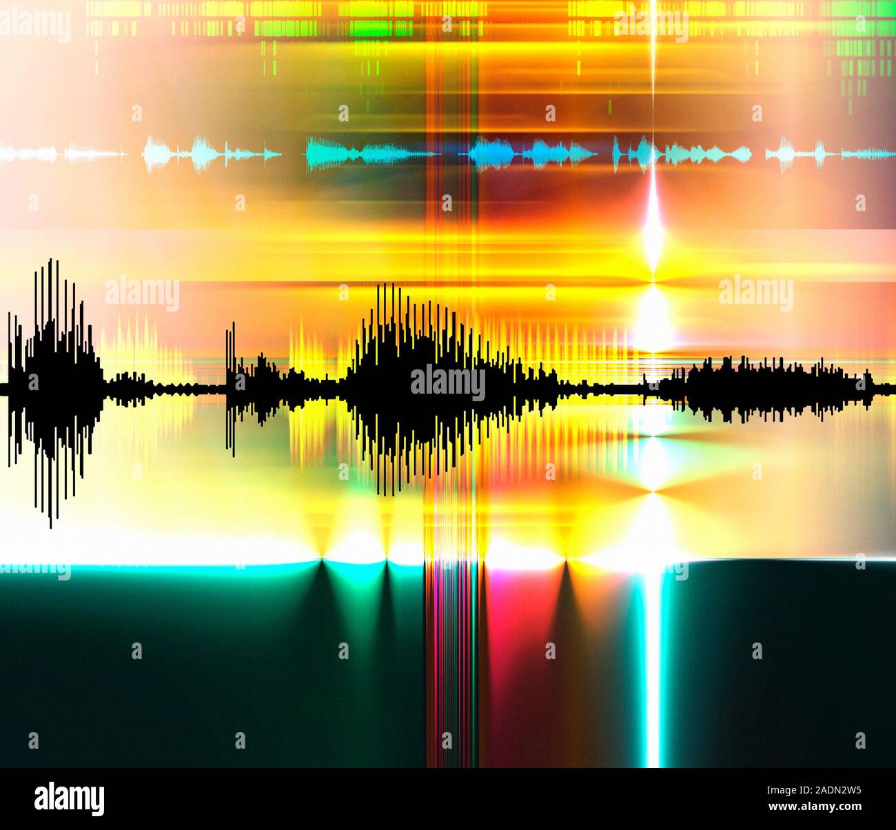 Voice recognition. Conceptual computer artwork of voice patterns (waveforms, black ...