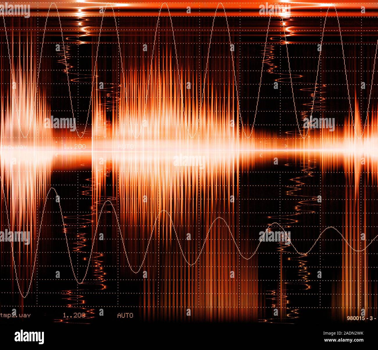 Voice recognition. Conceptual computer artwork of voice patterns (waveforms, orange ...