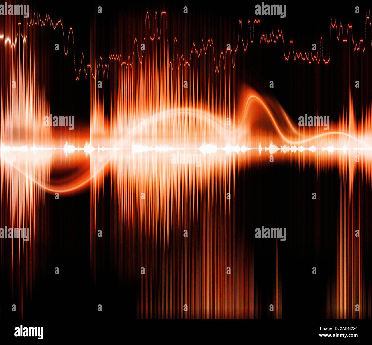 Voice recognition. Conceptual computer artwork of voice patterns (waveforms, orange ...