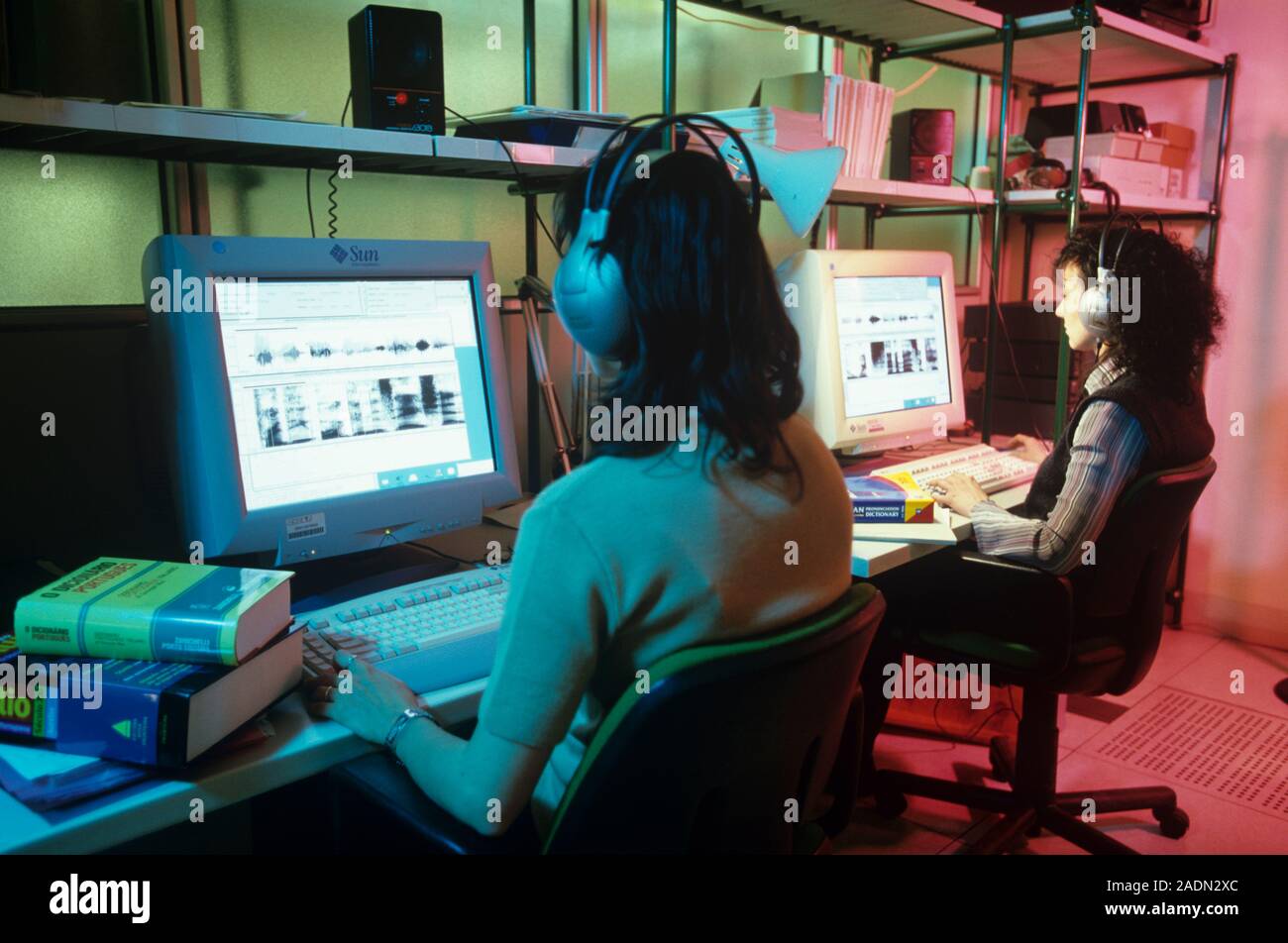 Voice application software. Software engineers developing a ...