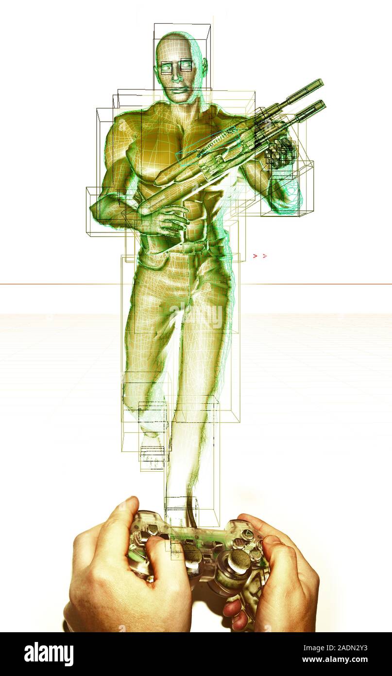 Computer game graphic. Conceptual computer artwork of a pair of hands ...