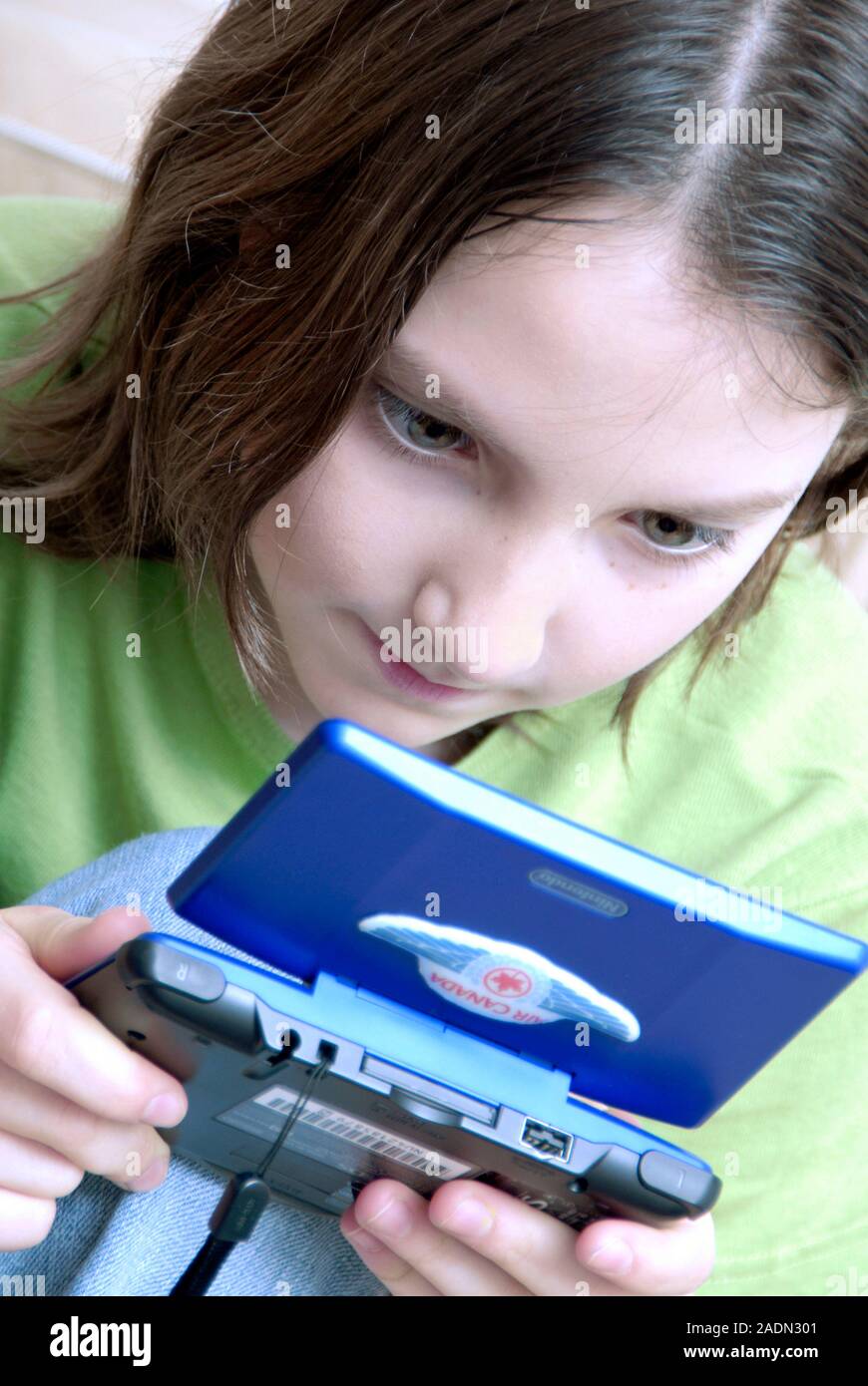 MODEL RELEASED. Girl playing on a computer games console Stock Photo ...