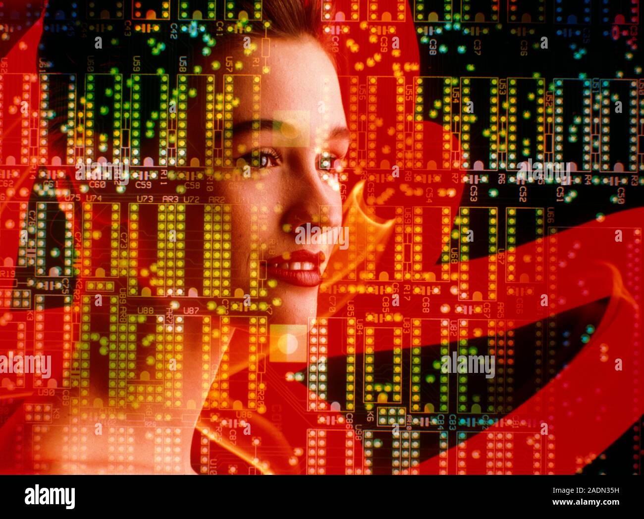 Artificial intelligence. Concept- ual image of a woman's head ...