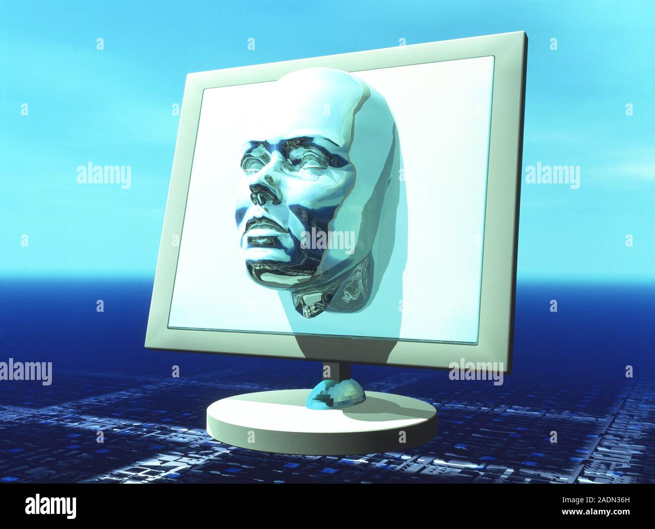 Cyber personality. Conceptual computer artwork of a human head emerging ...