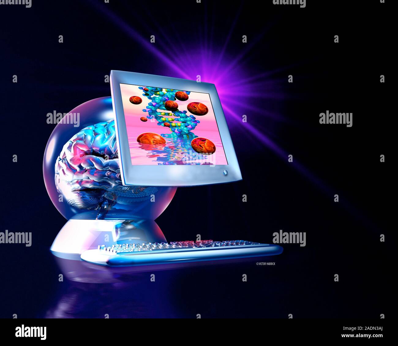 Artificial intelligence. Conceptual computer artwork of a brain inside ...