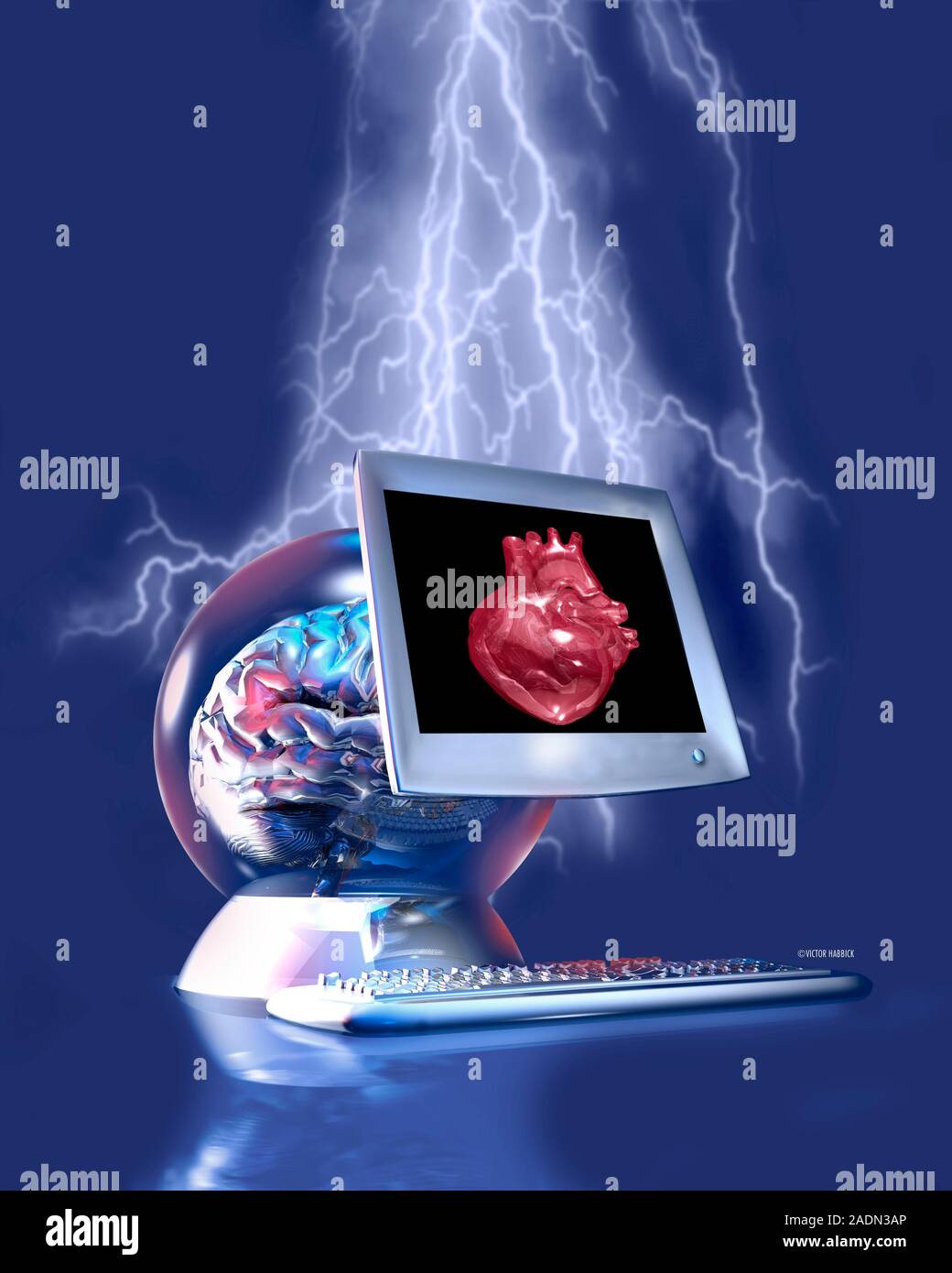 Artificial intelligence. Conceptual computer artwork of a brain inside ...