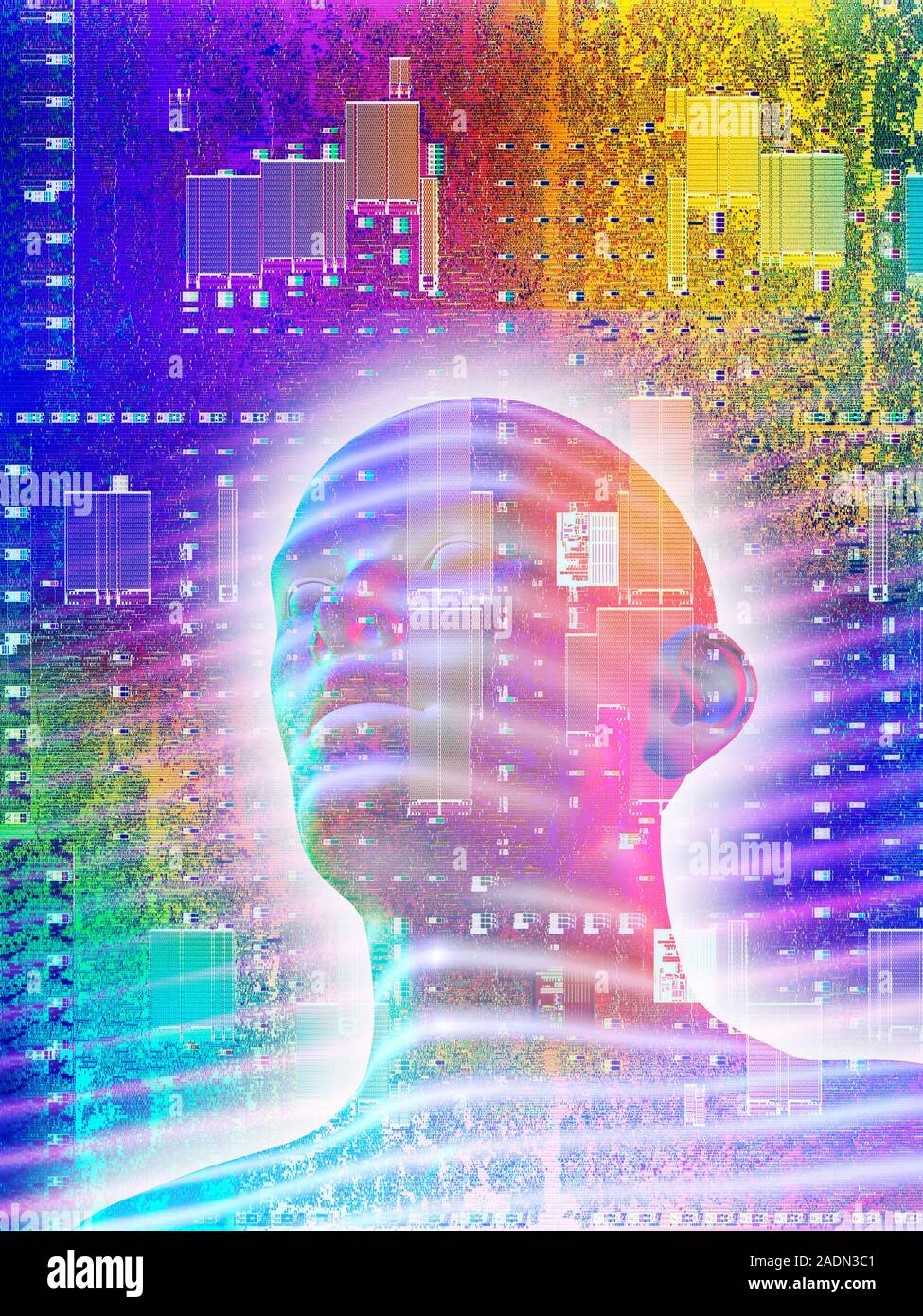 Artificial intelligence. Conceptual computer artwork of a head and ...