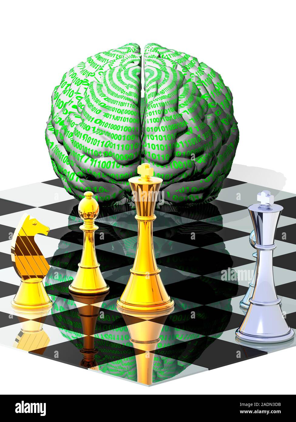Chess computer. Conceptual computer artwork of a brain on a chessboard ...