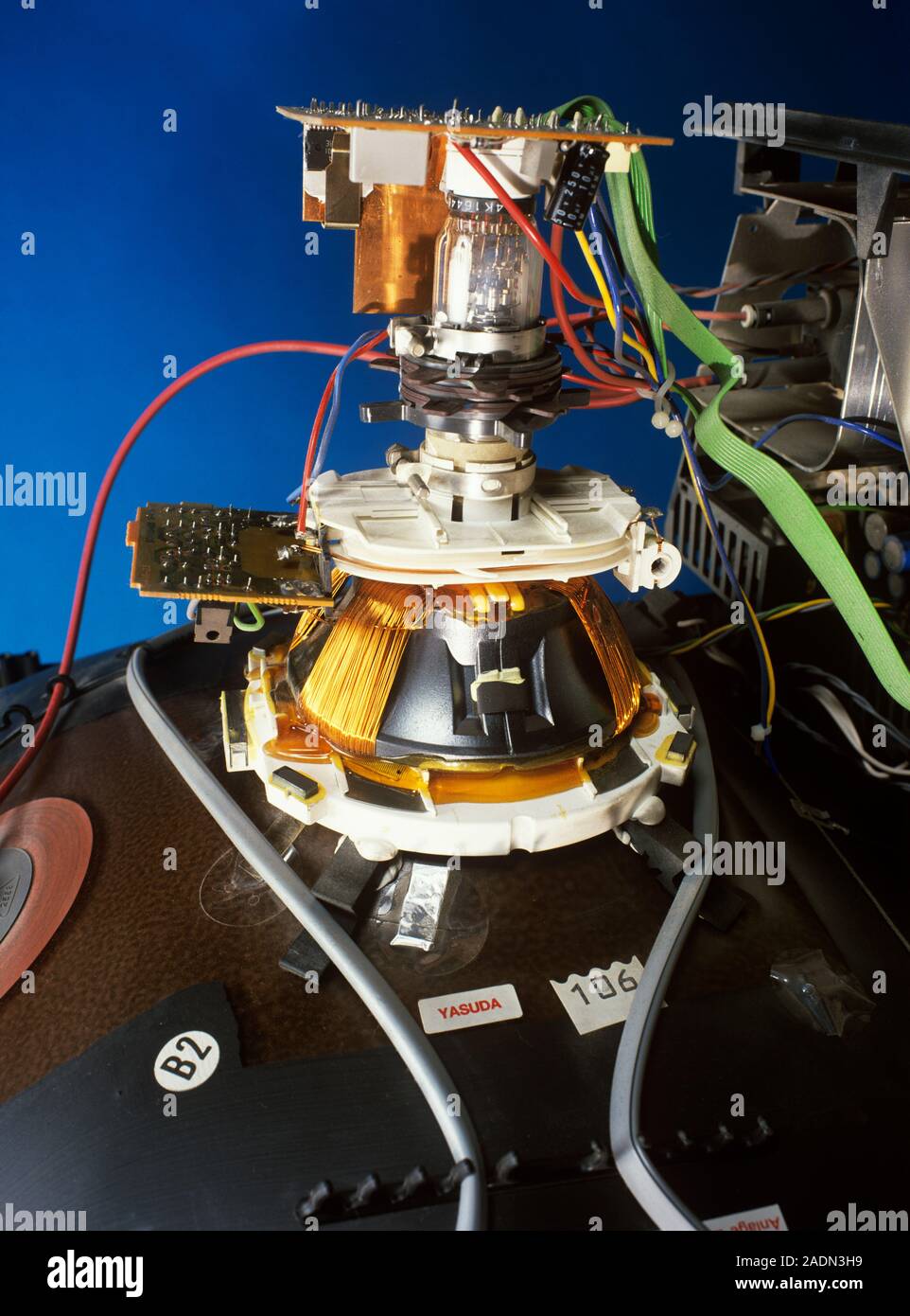 TV cathode ray tube. Components of a cathode ray tube (CRT) display for ...