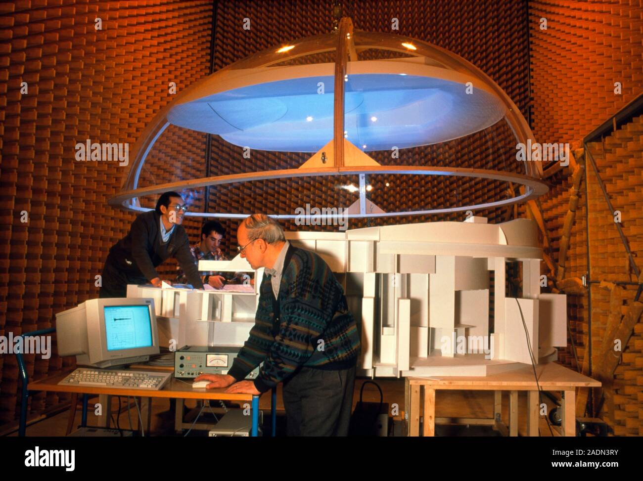 Acoustics research. Researchers testing the acoustic properties of a ...