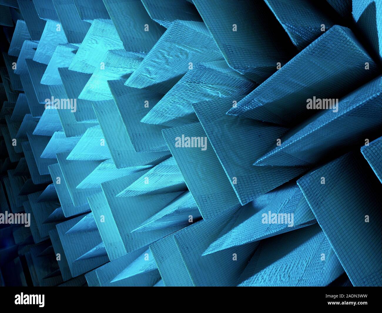 Acoustic testing chamber. Tiles on the wall of an anechoic chamber, a ...